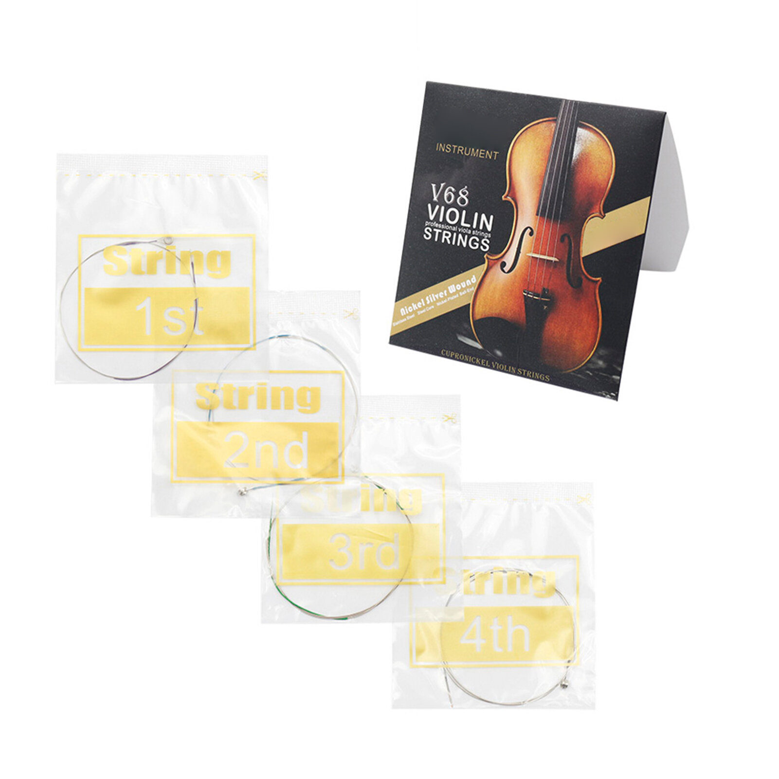 Универсальный полный комплект (EADG) струн для скрипки и фиддла, стальной сердечник, никель-серебряная обмотка, никелированный шариковый наконечник, для скрипок размеров 4/4, 3/4, 1/2, 1/4.