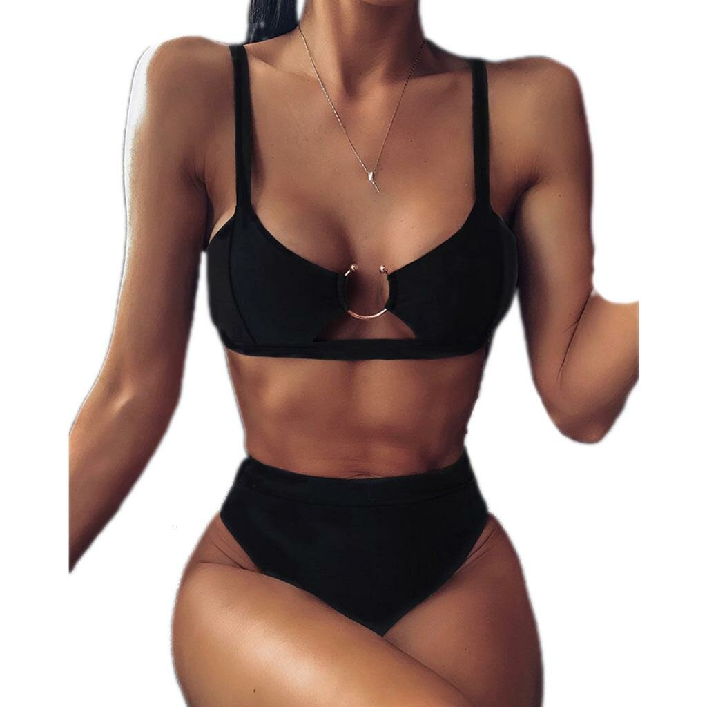 Женский летний бикини с принтом змеиной кожи, Черный - S