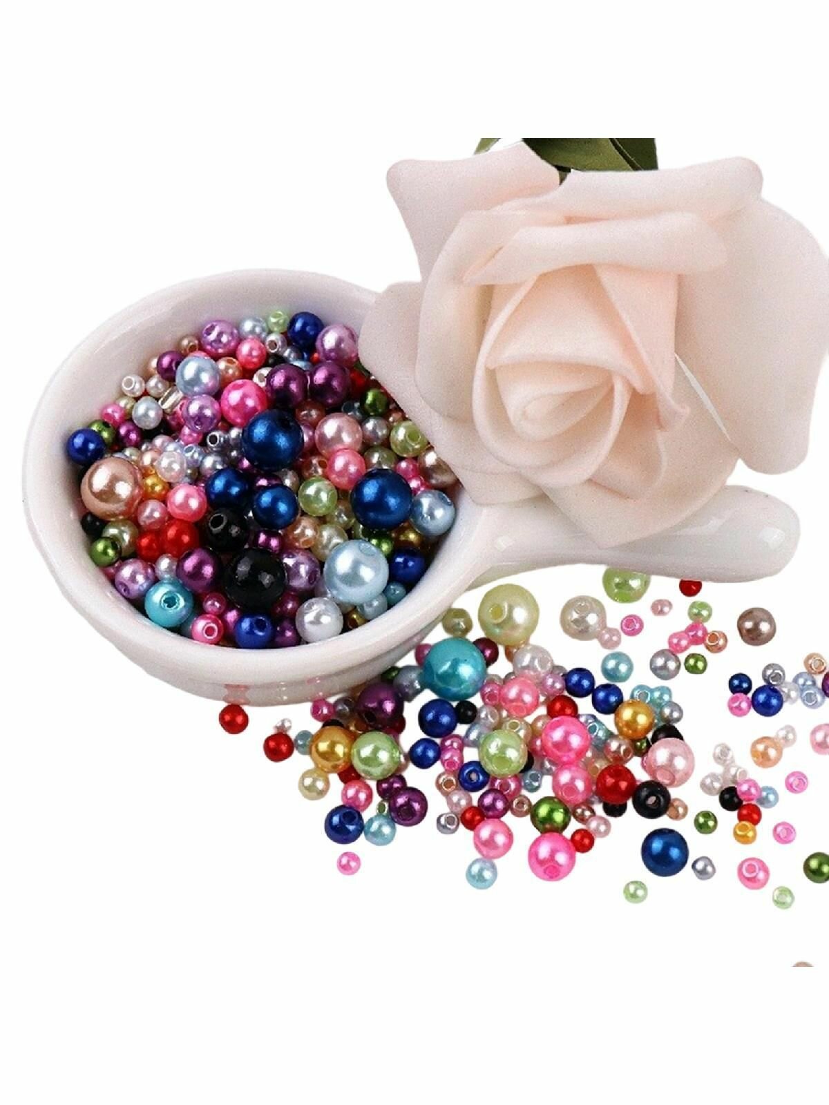 Бусины круглые с отверстием 3-8мм для украшений, № 30 случайная смесь