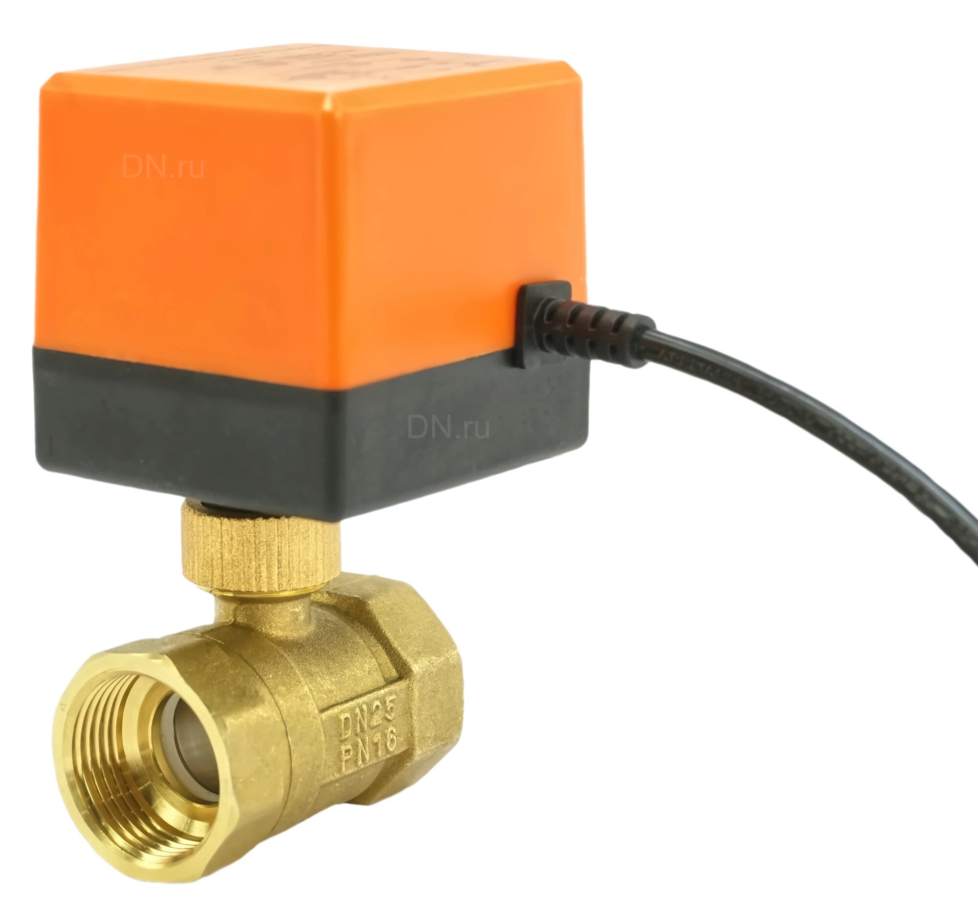 Кран шаровой DN.ru RP. BRASS.120. MM.015 1/2" Ду15 Ру16 стандартнопроходной двухходовой, латунь, внутренняя резьба, уплотнение - нитриловый каучук + PTFE, раб. темп. до 120°С, с электроприводом 220В без концевых выключателей
