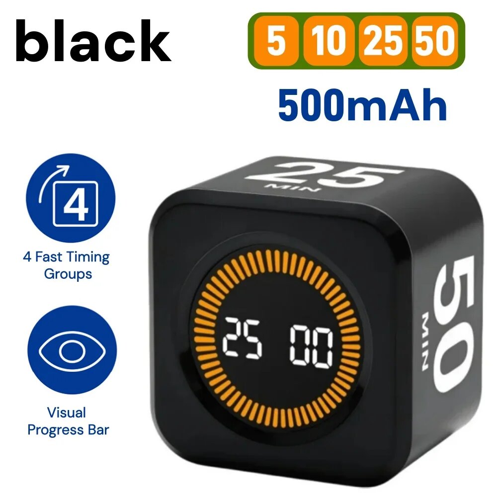 Таймер Помодоро – для кухни/учебы/душа, бесшумный цифровой таймер-перевертыш, визуальный таймер-яйцо, 5/10/25/50 минут, умные кухонные гаджеты