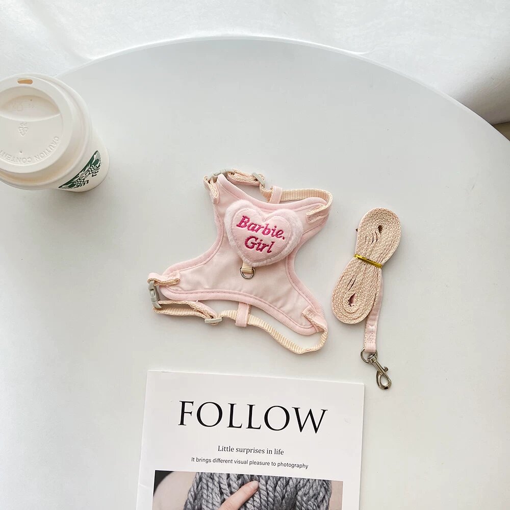 Pink Pet Leash for Small Dogs, Puppies, Cats, Teddy, Bichon, Pomeranian, Harness-Style Dog Walking Leash Pink Plush