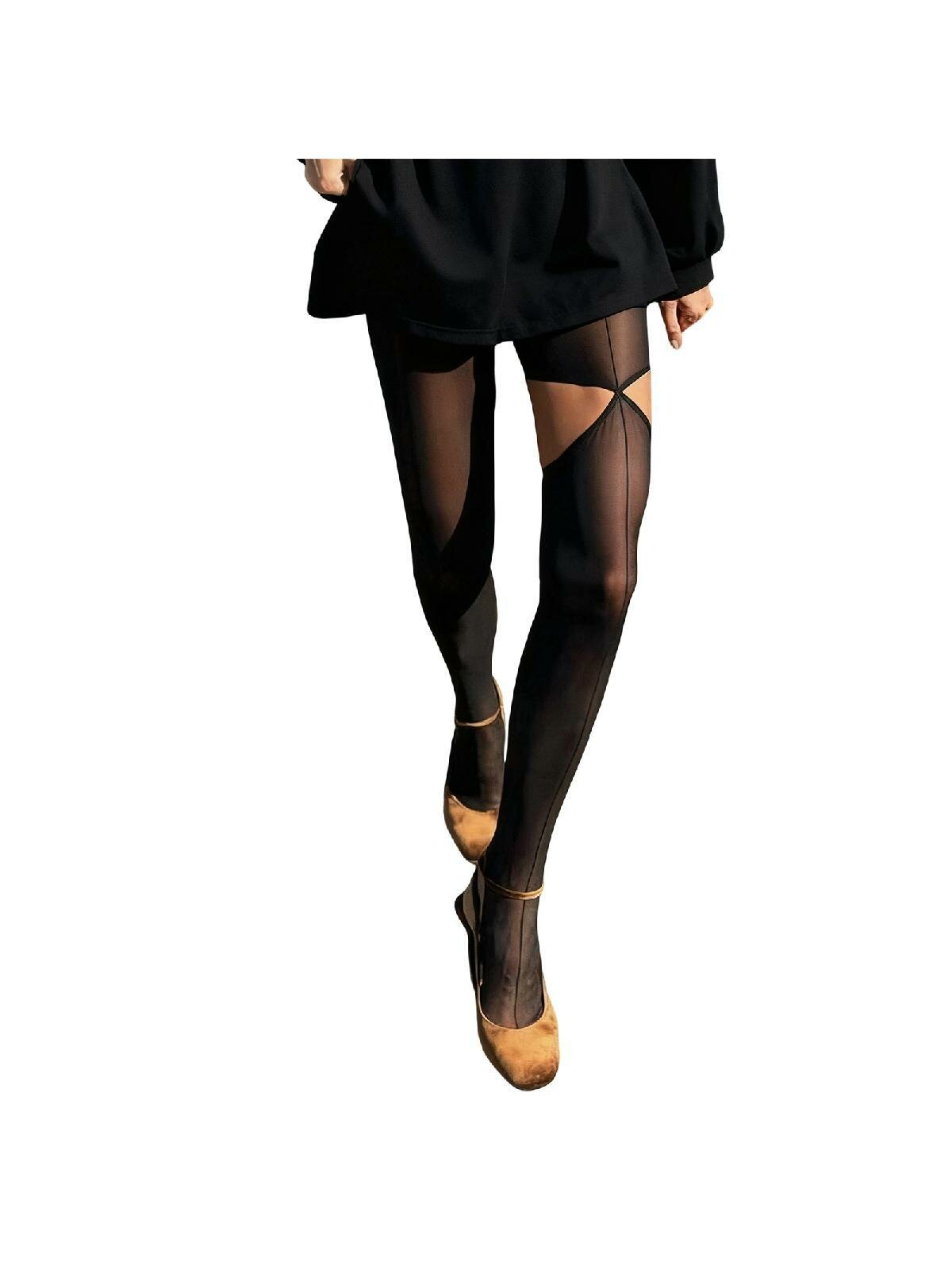 Женские асимметричные колготки с вырезами, нейлон, с открытым носком, Черный