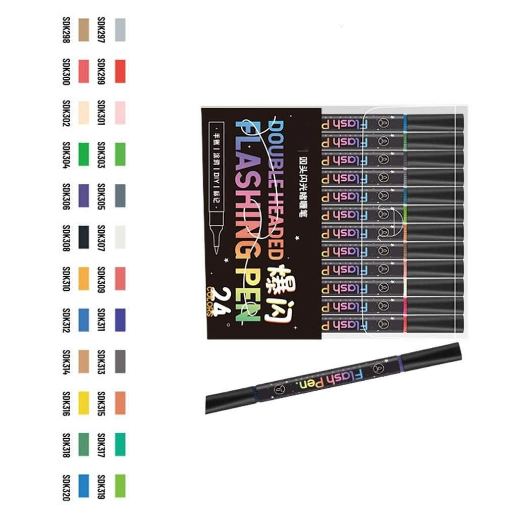 Двусторонние светящиеся маркеры, 12 штук