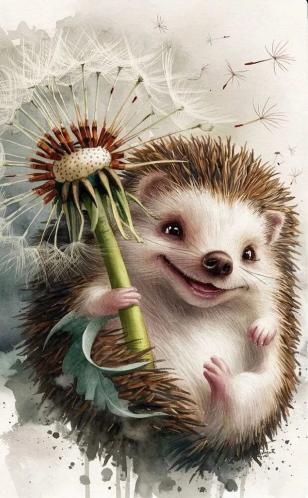 Алмазная Мозаика "Ёжик Под Зонтиком" 40x50 См Алмазная Вышивка / Картина Стразами Подарков / Украшения