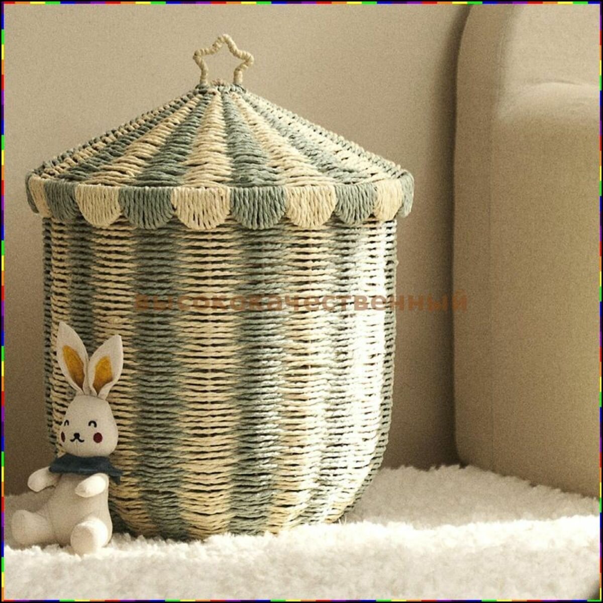 Эксклюзивная переносная корзина для хранения игрушек из ротанга с крышкой, детский домик компактный, 32 на 37 см