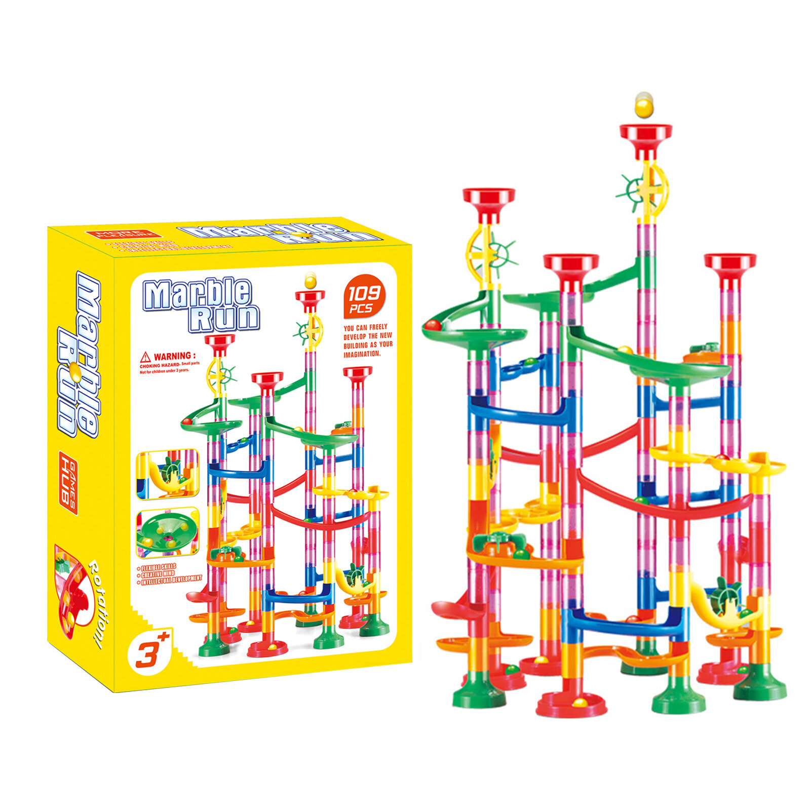 Набор строительных блоков Marble Run для самостоятельной сборки трёхмерной гоночной трассы. Креативный конструктор для детей и взрослых. Развивающая весёлая игра.