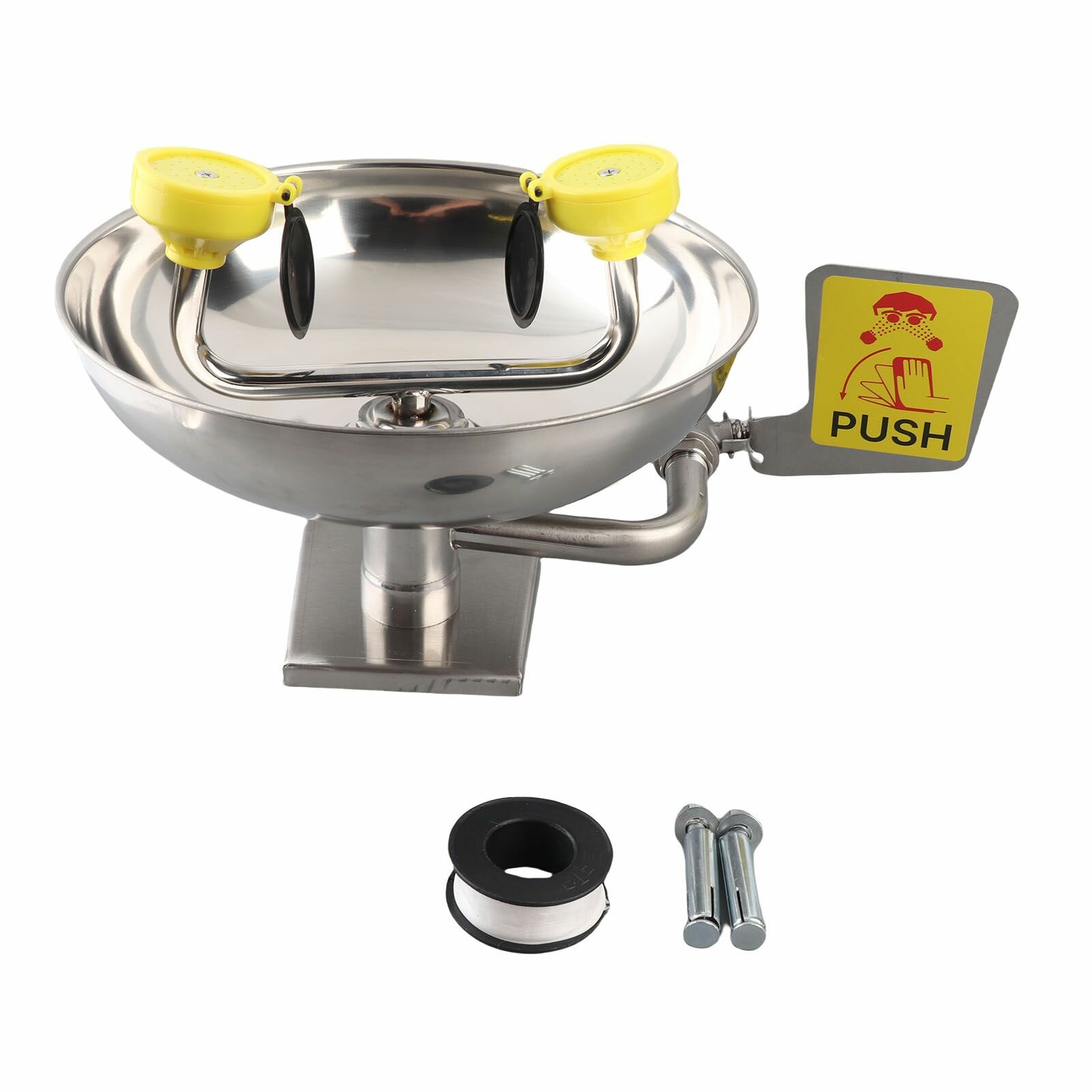 Двухсопловая стационарная мойка для глаз из нержавеющей стали 304, настенная установка