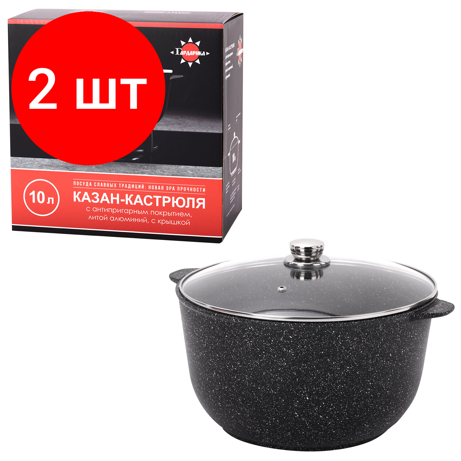 Комплект 2 шт, Кастрюля 10 л с жаропрочной крышкой, пятислойное антипригарное покрытие, гардарика Орион,1710-04-10