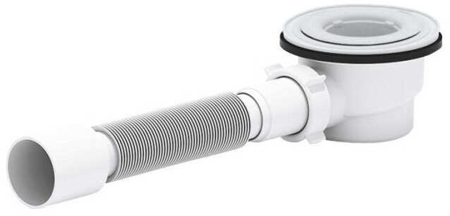 Сифон для душевого поддона Ани Пласт E325BK, сухой, канализационный, черный, диаметр 90 мм