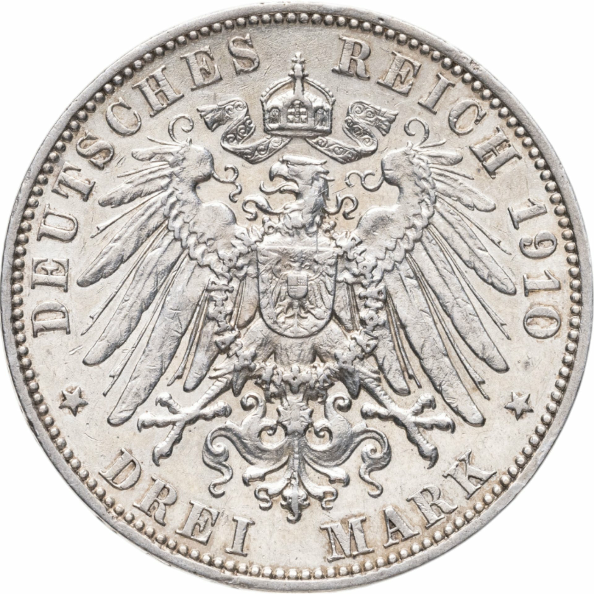 Германия 3 марки mark 1910 E Саксония, Серебро 900, в сохранности XF-AU