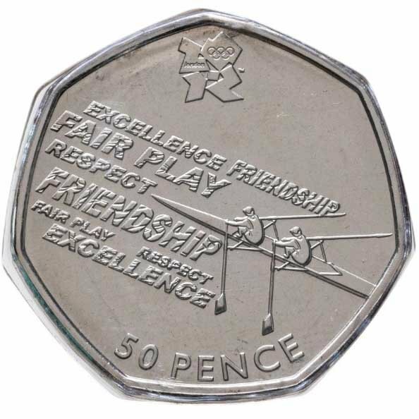 Великобритания 50 пенсов pence 2011 "XXX летние Олимпийские Игры, Лондон 2012 - Гребля на байдарках и каноэ" в буклете, Мельхиор медь-никель, в сохранности UNC