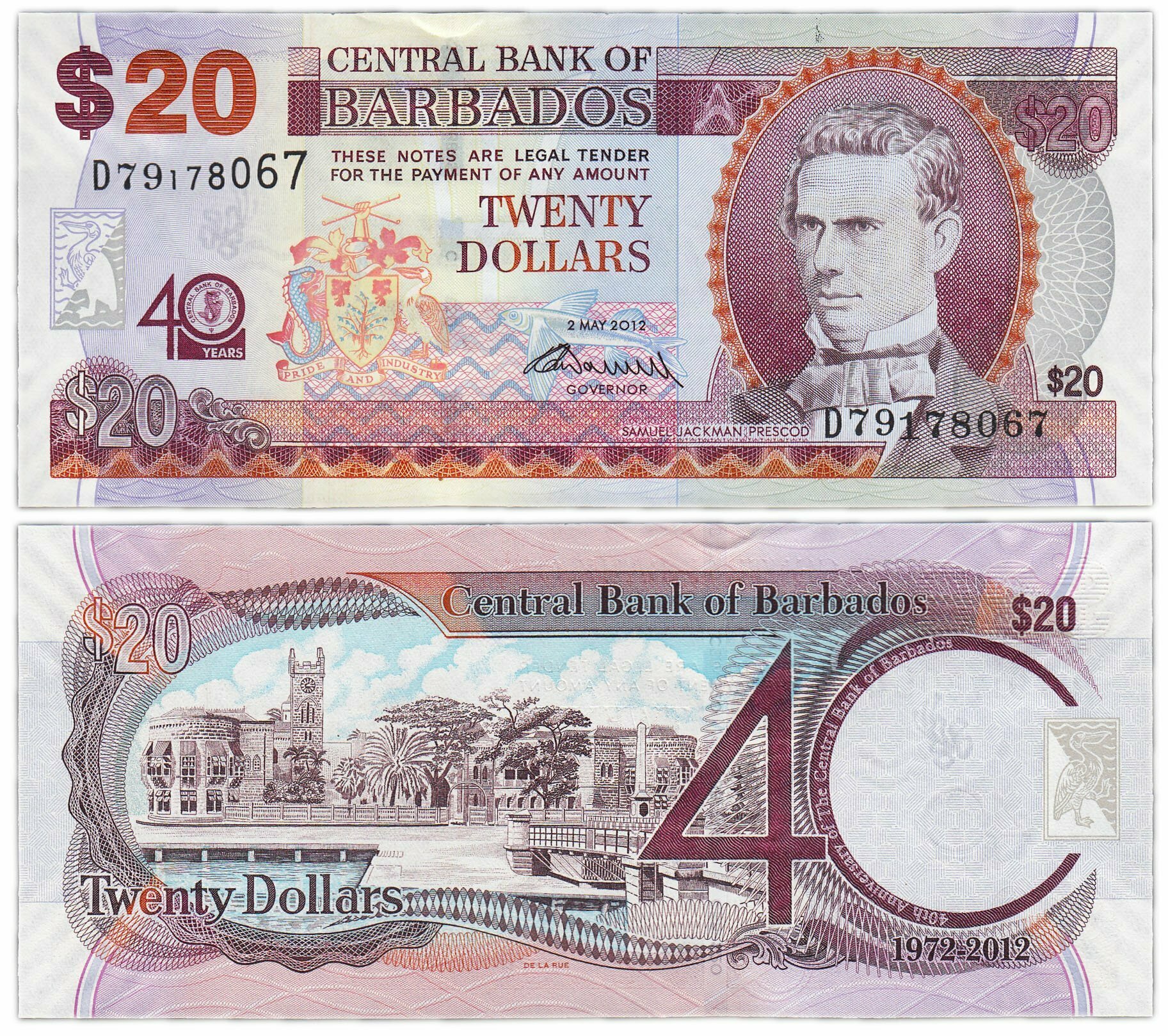 Барбадос - 20 долларов 2012 юбилейная "40 лет Центральному Банку" Pick 72