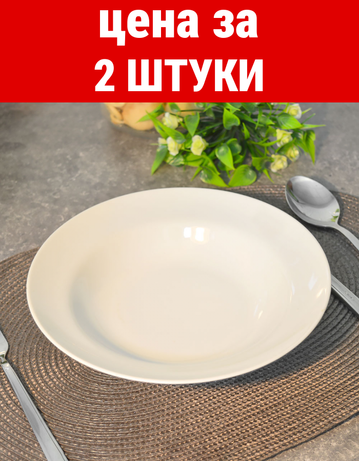 Комплект 2 шт, Тарелка 240мм глубокая форма Идиллия Без деколи 500мл