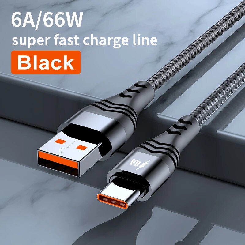 VAORLO 6A/66W USB-C кабель, 1м, Black