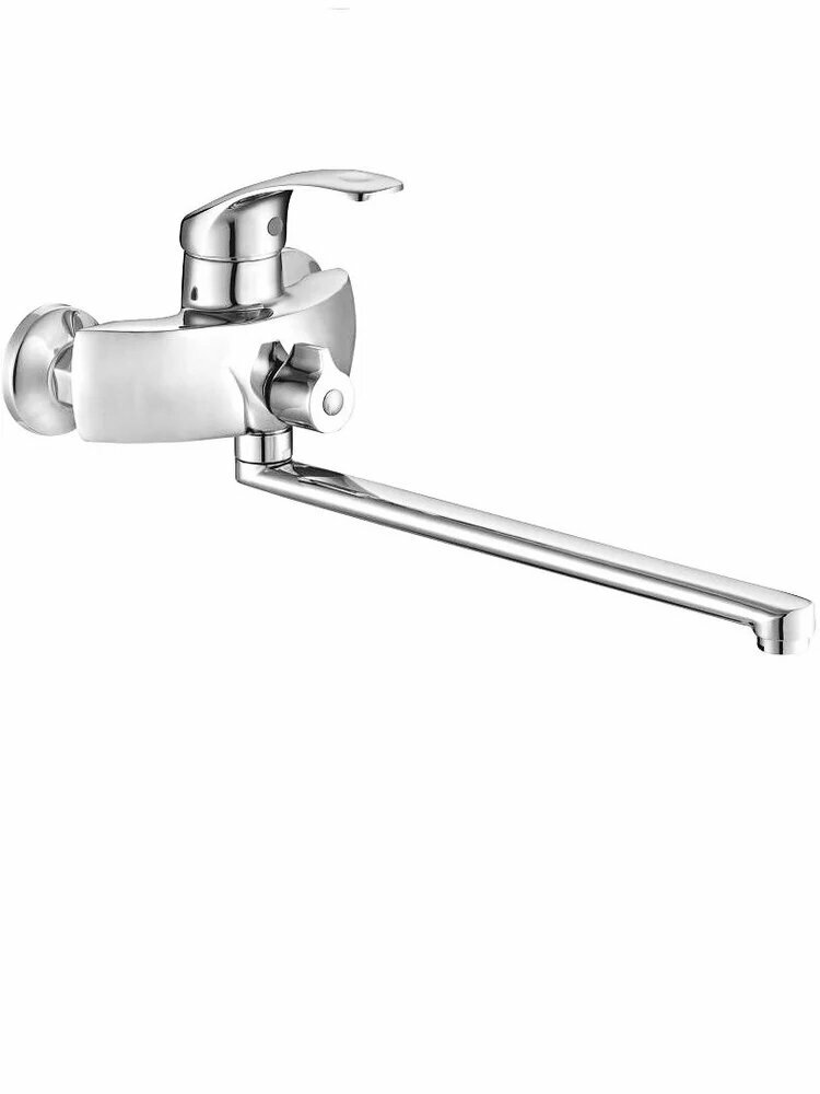 Смеситель с длинным изливом для ванны BOOU B8174-18F с душевым гарнитуром, поворотный, латунный, хром, глянцевый, смеситель для ванны с душем, рычажный, с настенным держателем