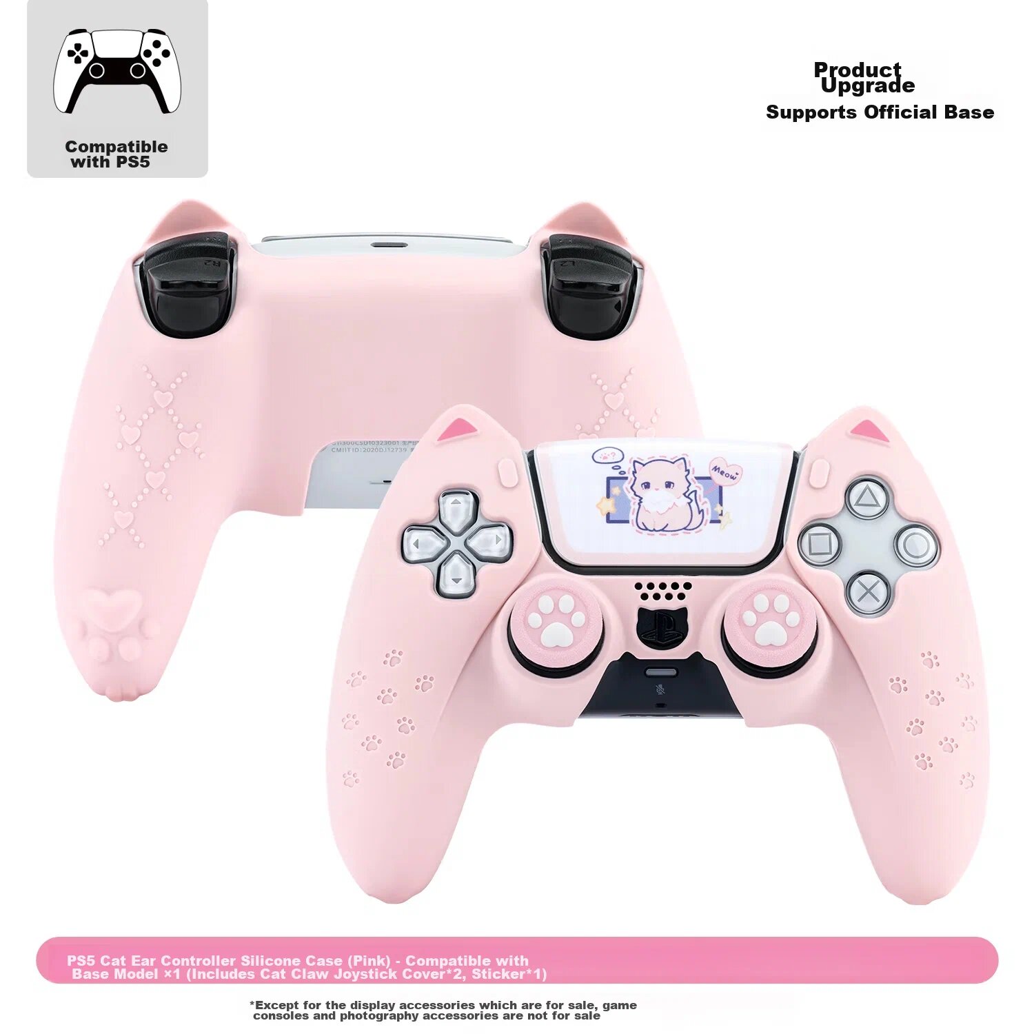 Защитный чехол GeekShare PS5, силикон с ушками и лапами кошки, розовый