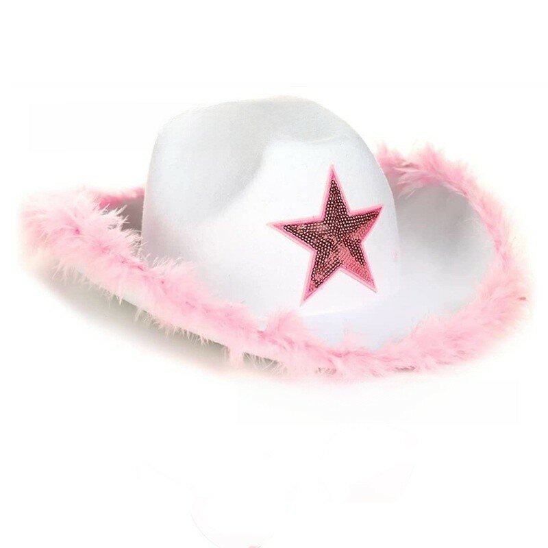 Cowboy hat pink с хлопка с жемчужной окантовкой и звездным декором для косплея и праздничных мероприятий стиль м
