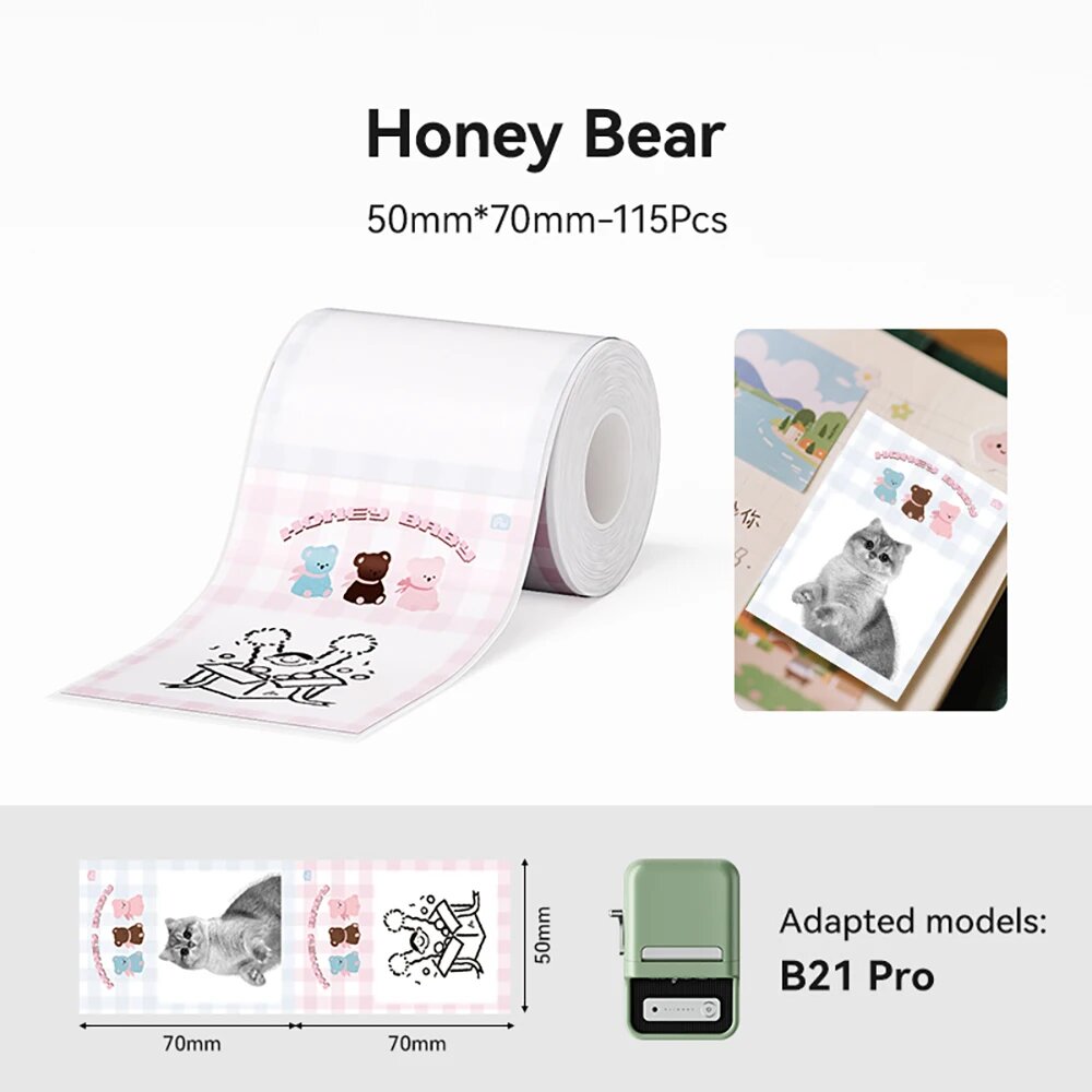 Фотобумага NiiMbot Honey Bear 50x70 мм, 115 шт.
