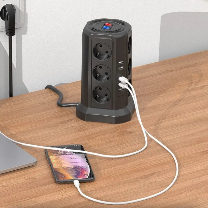 Удлинитель сетевой Куб с 12 розетками и USB портами, выключателем и световой индикацией — фото 1