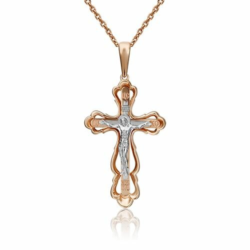 Крестик, комбинированное золото, 585 проба, родирование