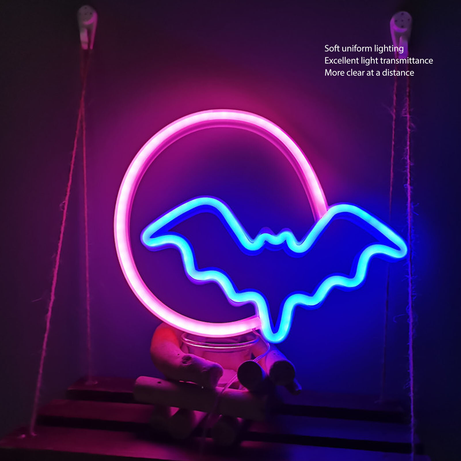 Неоновые вывески Луна и летучая мышь светодиодные неоновые огни USB питание от батареи для стены спальня бар украшение для вечеринки на Хэллоуин