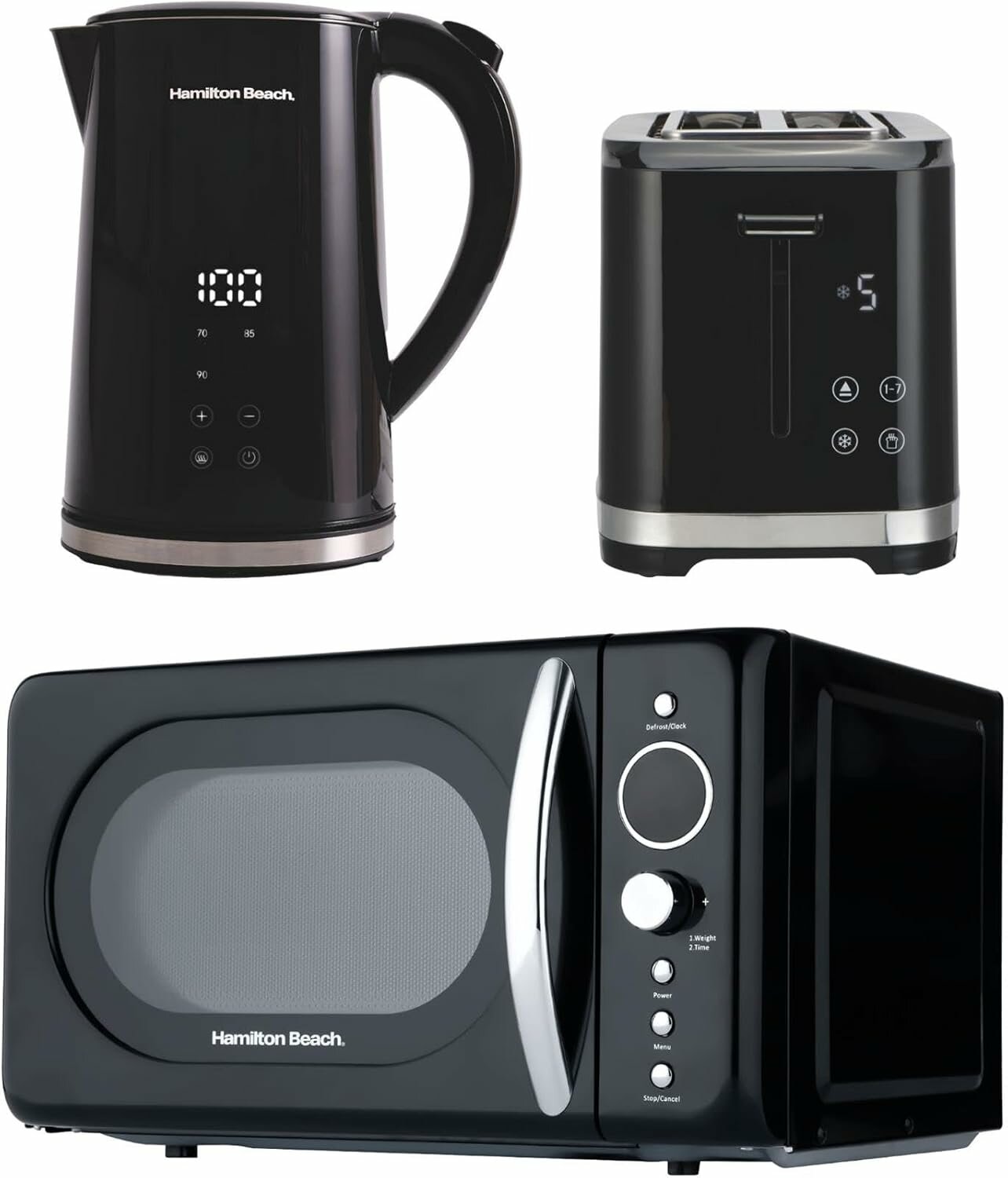 Сет Электрический чайник + Тостер + Микроволновая печь Hamilton Beach Kettle Toaster Microwave Set, FlexiControl, Electric Kettle, 1,7 л, 2200W - Black