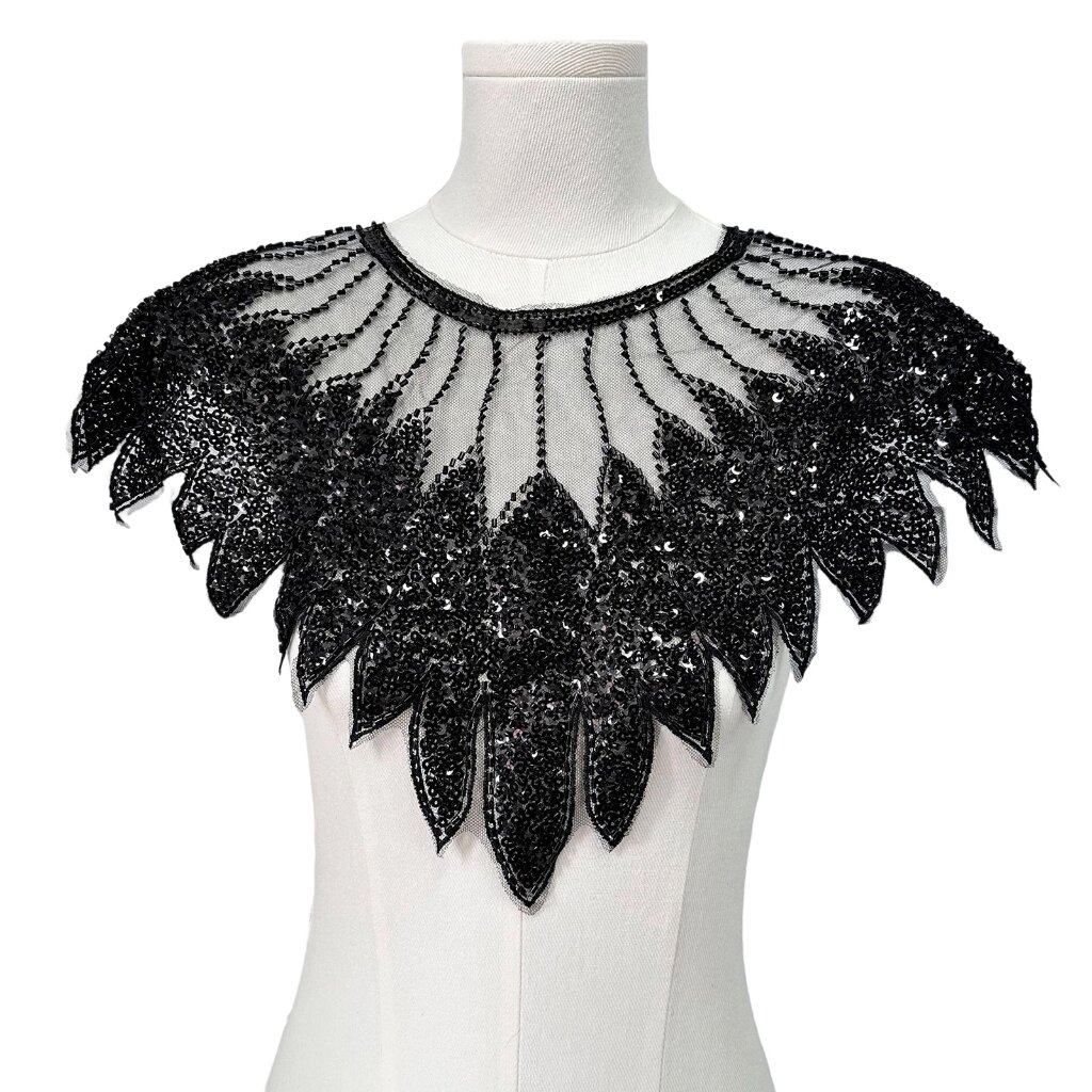 Вышивка бисером, пайетками, сеткой снизу, воротник тяжелой промышленности, передняя часть нагрудника, нашивка для одежды, аксессуары для украшения-черный