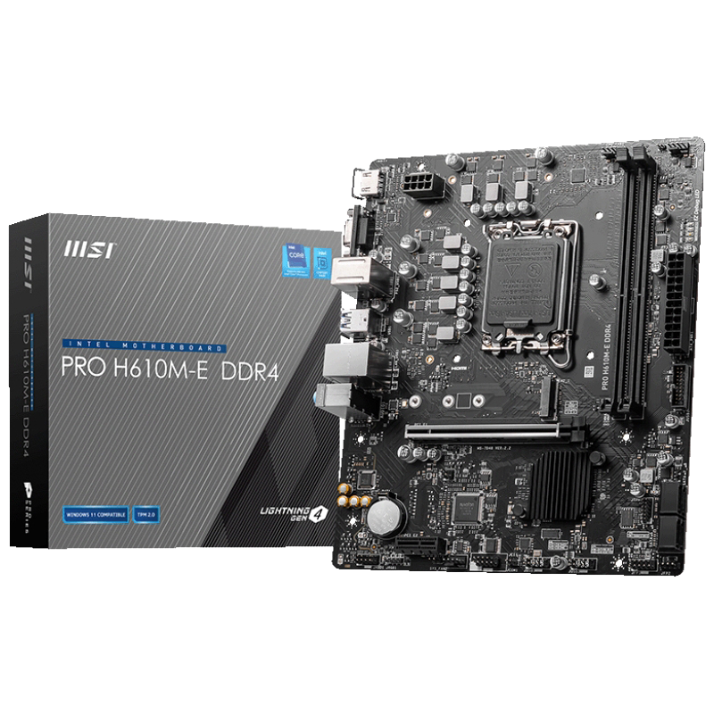 Материнская плата MB MSI INTEL H610 s1700, 2xDDR4(64GB), D-SUB/HDMI 1.4, 1xPCIe 4.0x16, 1xPCIe 3.0, 1xLAN, 4xSATA 6Gb/s, 1xM.2, 2xUSB 3.2, 4xUSB 2.0, 1xPS/2, mATX