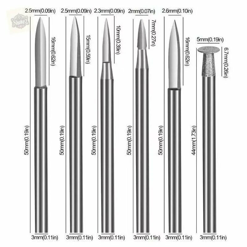 Гравировальные резцы по дереву для гравера, бормашинки (набор из 5штук)