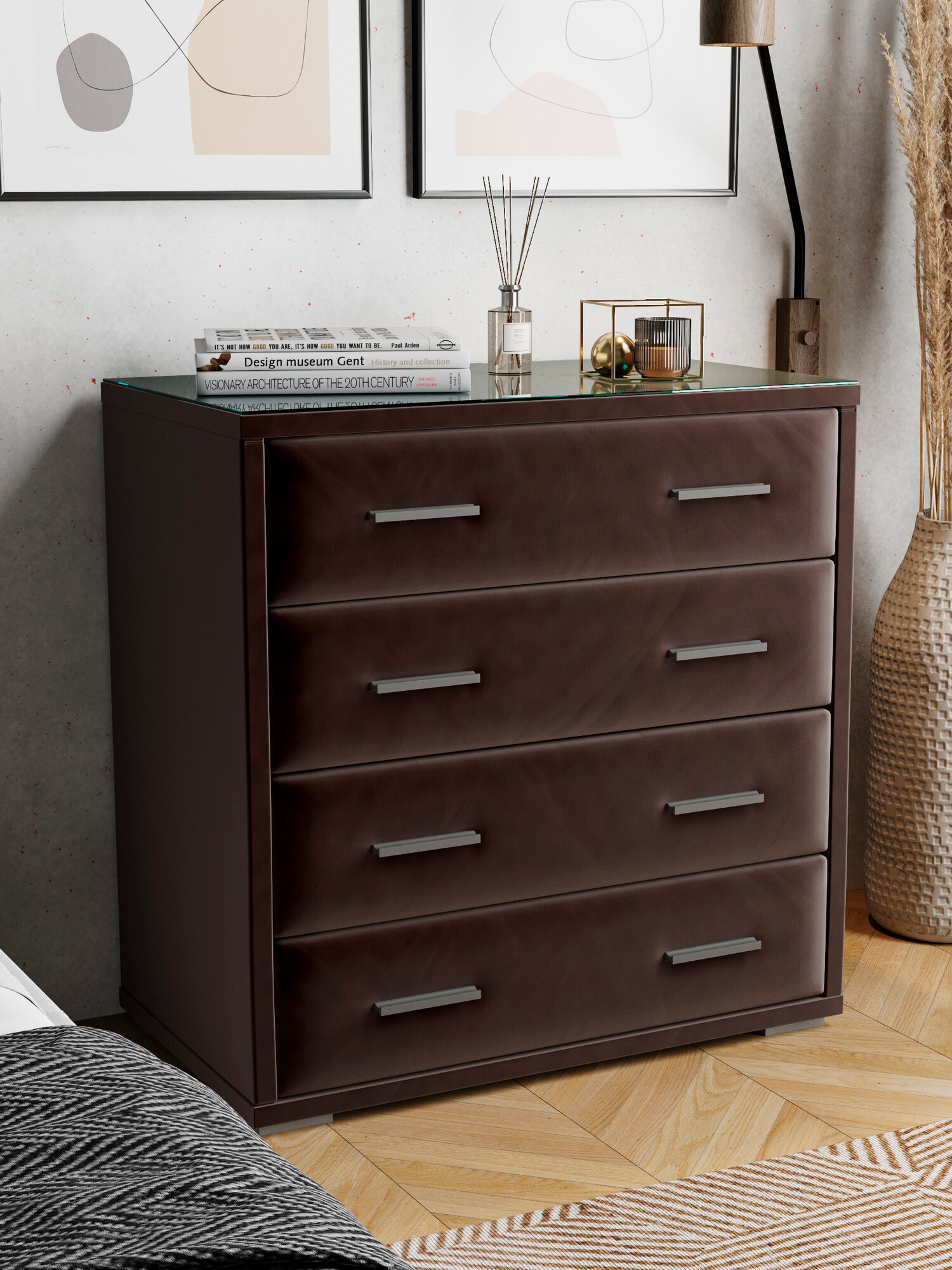 Интерьерный комод с мягкой обивкой из велюра от Тэкс коричневый 825х800х460 мм