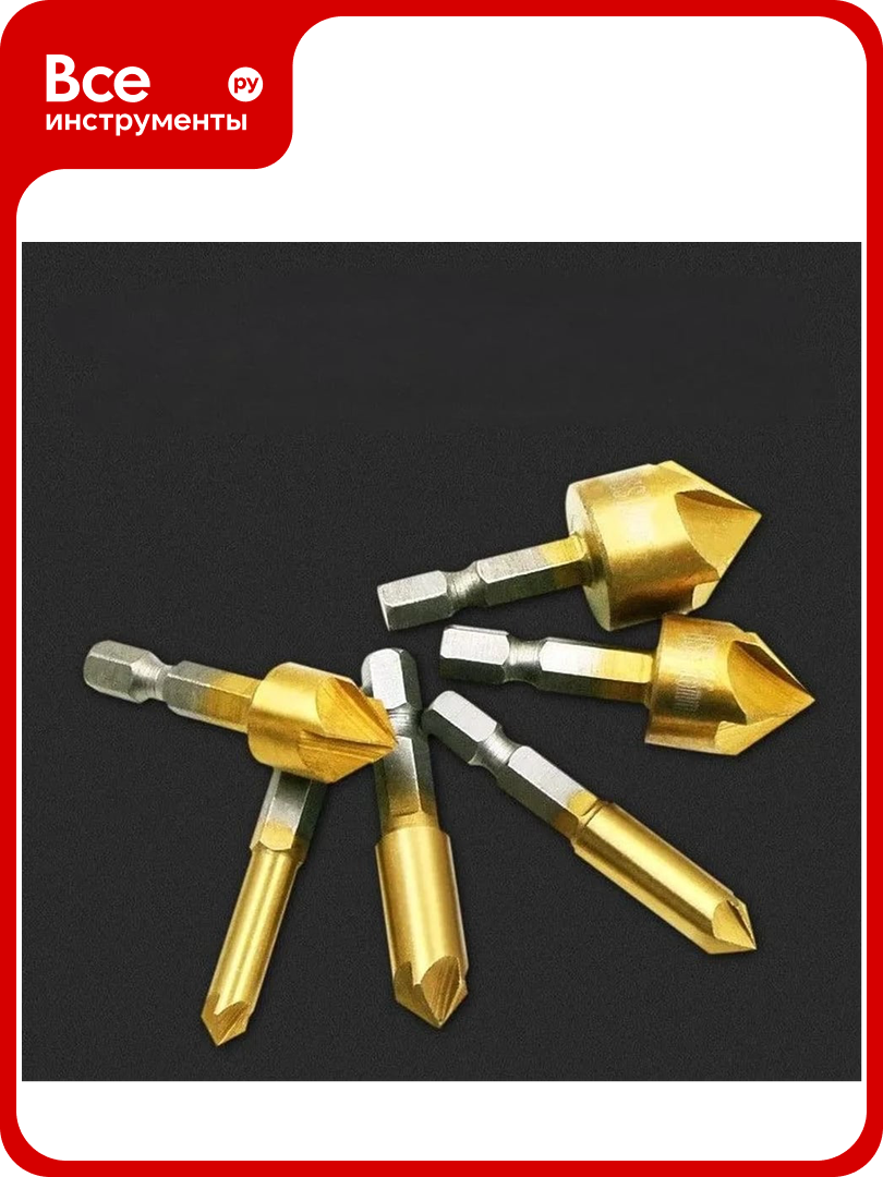 Набор зенкеров Vitatools 6 штук, 19мм,16мм,12мм,9мм, 8 и 6мм, по дереву и металлу sverla-s-zenkerom-6sht-6-19mm