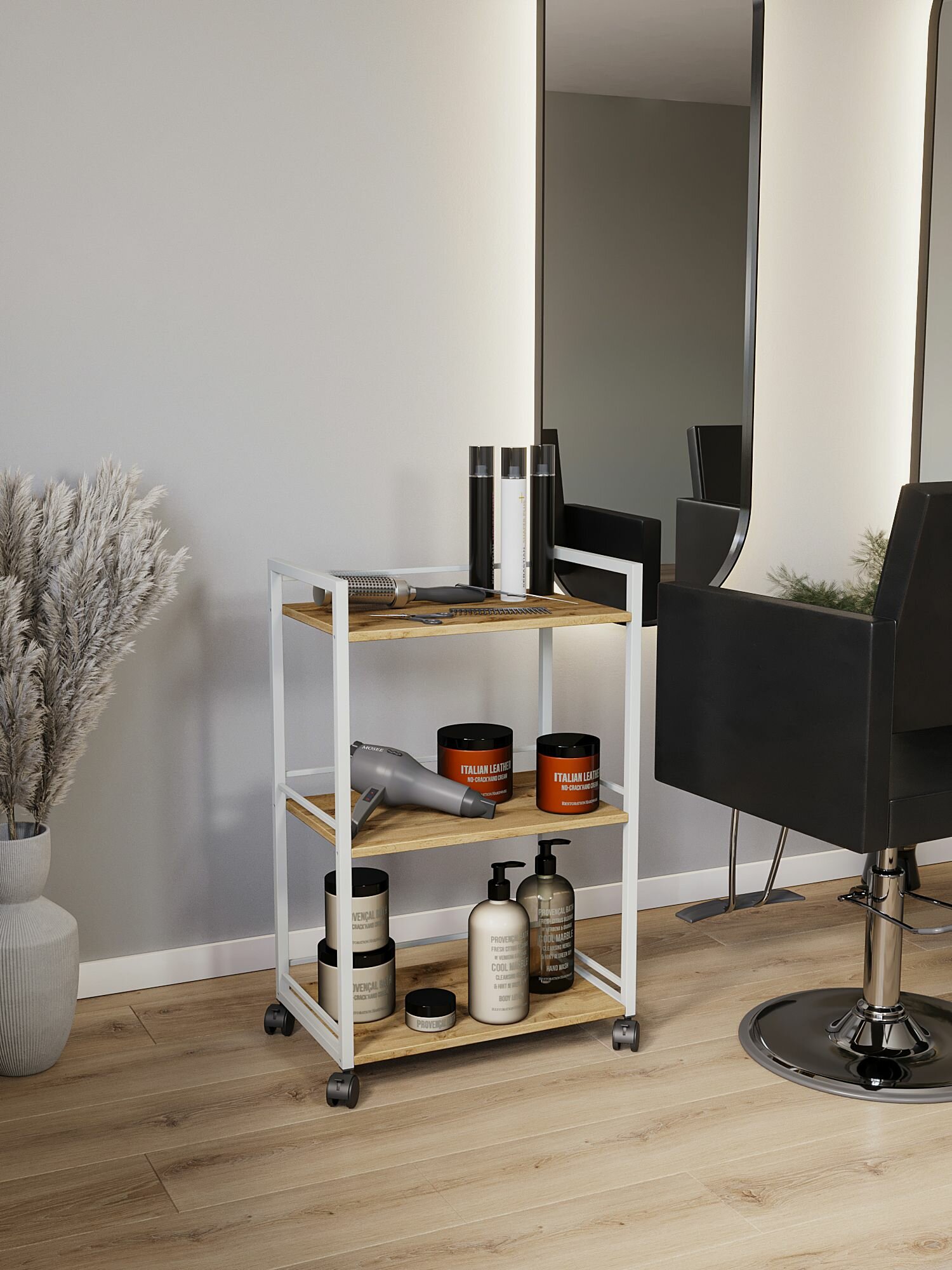 Этажерка косметологическая для мастера подкатная на колесиках белый вотан