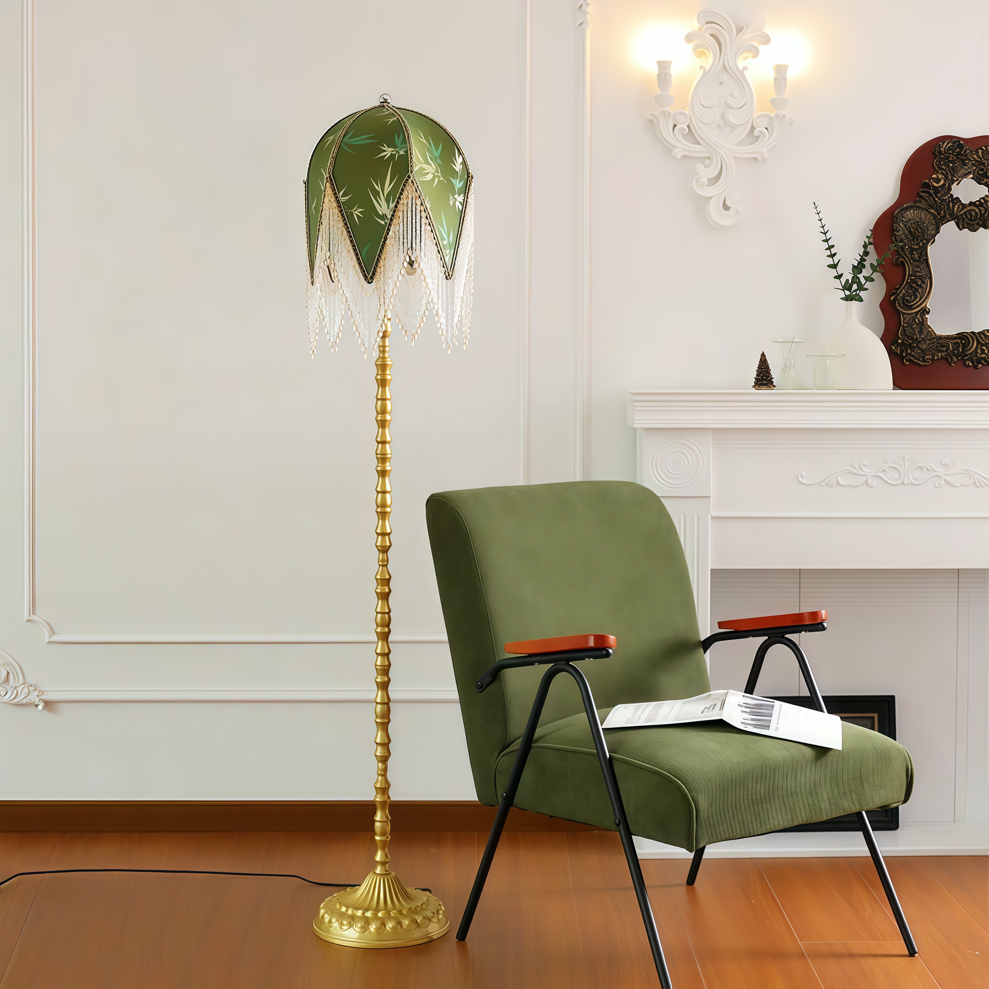 Французский торшер в стиле ретро с кисточкой E27 Французский торшер в стиле ретро с кисточкой E27