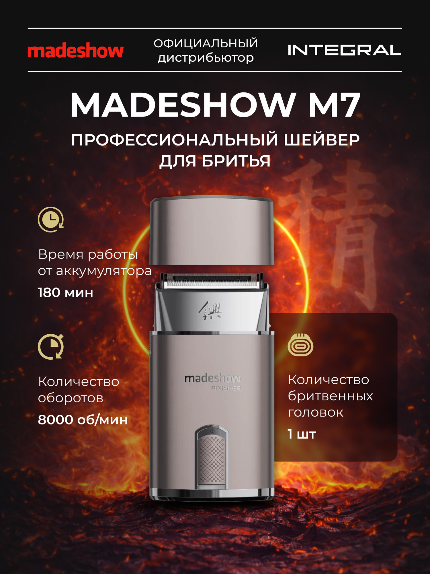 Электробритва мужская Madeshow M7, шейвер роторный, 7W, 8000 об/мин, перламутровый, магнитная левитация, LED индикатор, полностью металлический корпус, профессиональный