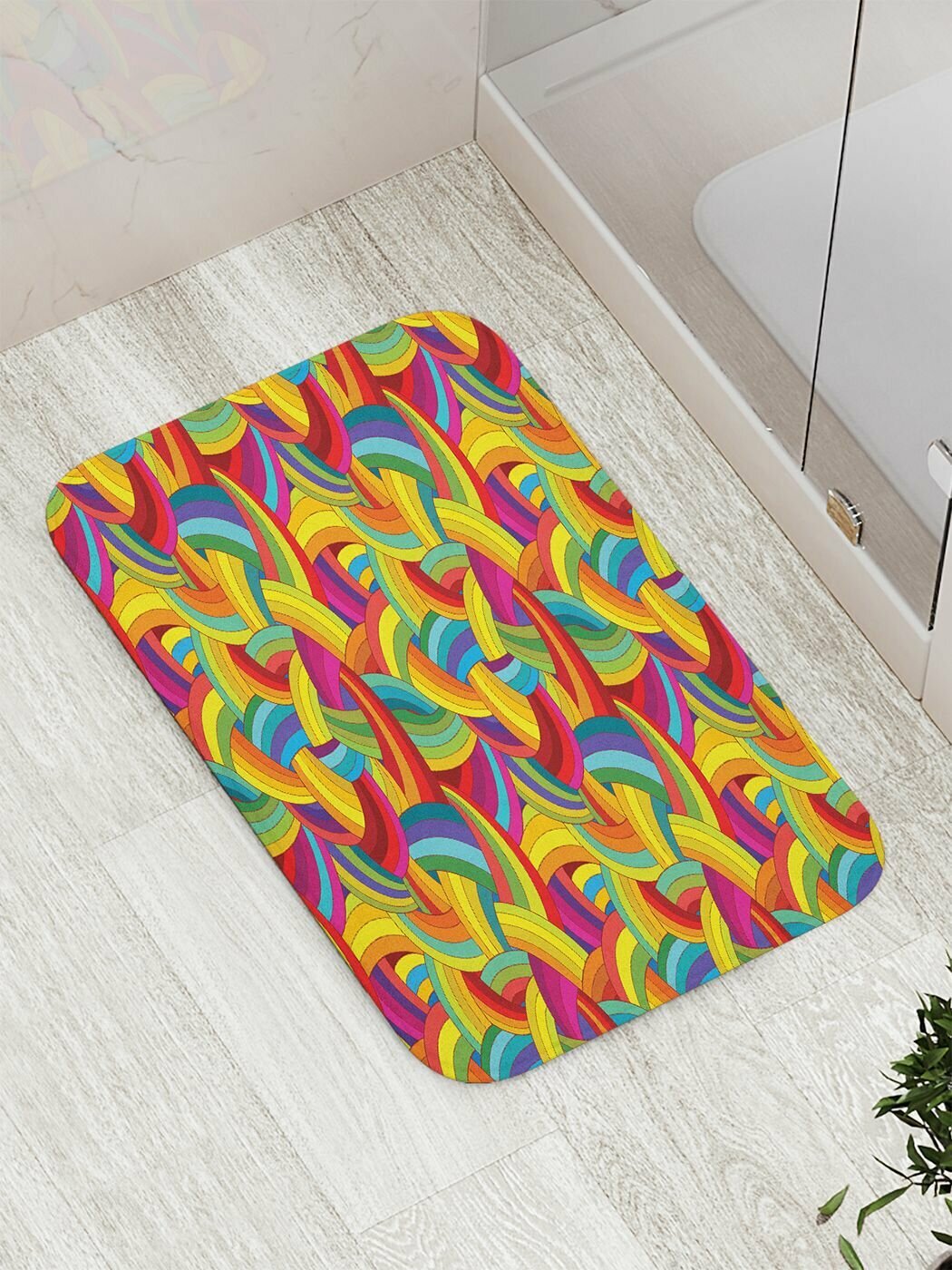 Коврик для ванной комнаты, туалета "Радужное плетение" противоскользящий, 52х77 см, JoyArty