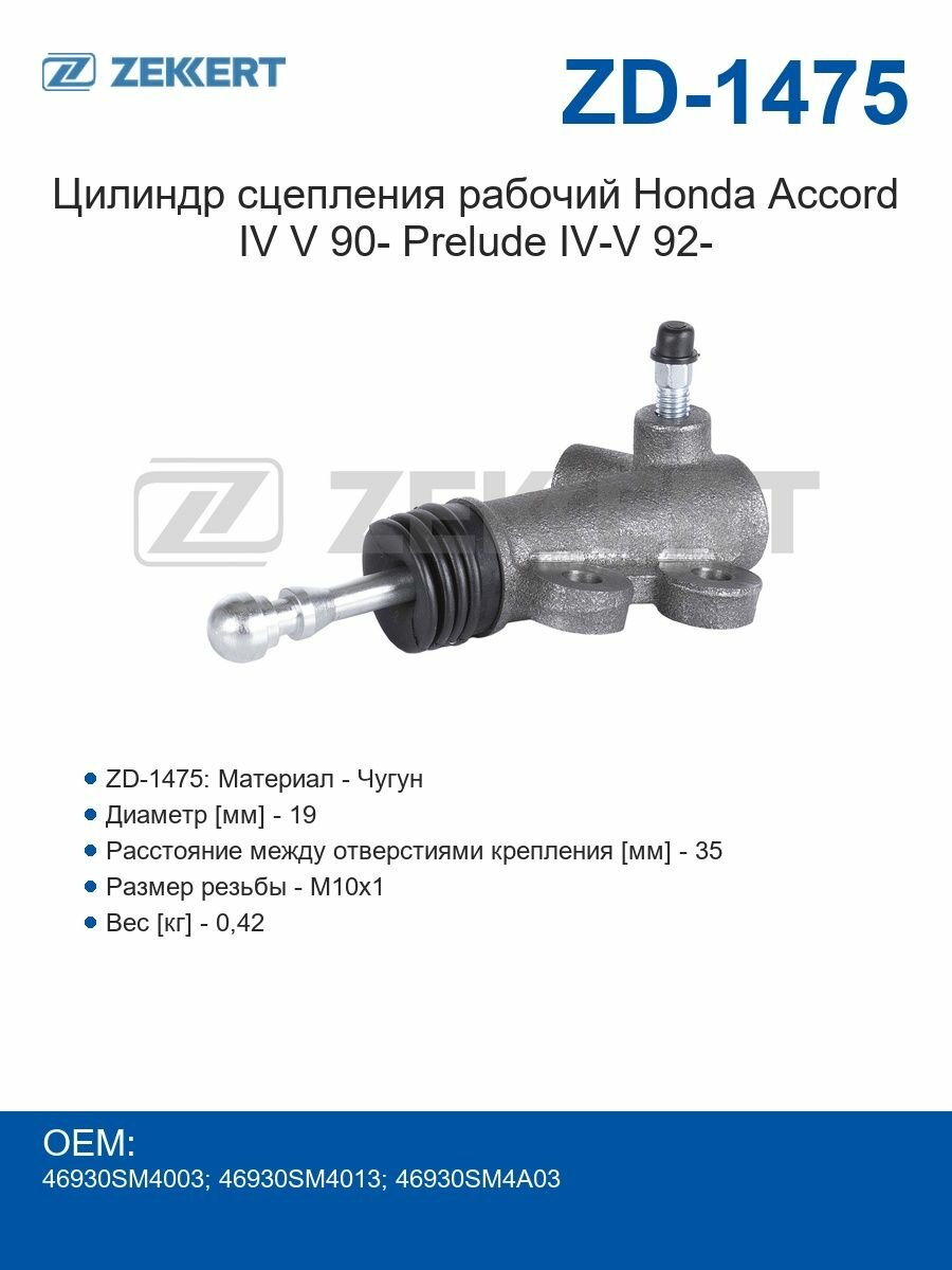 Zekkert Цилиндр сцепления рабочий Honda Accord IV V с 1990 года Prelude IV-V с 1992 года