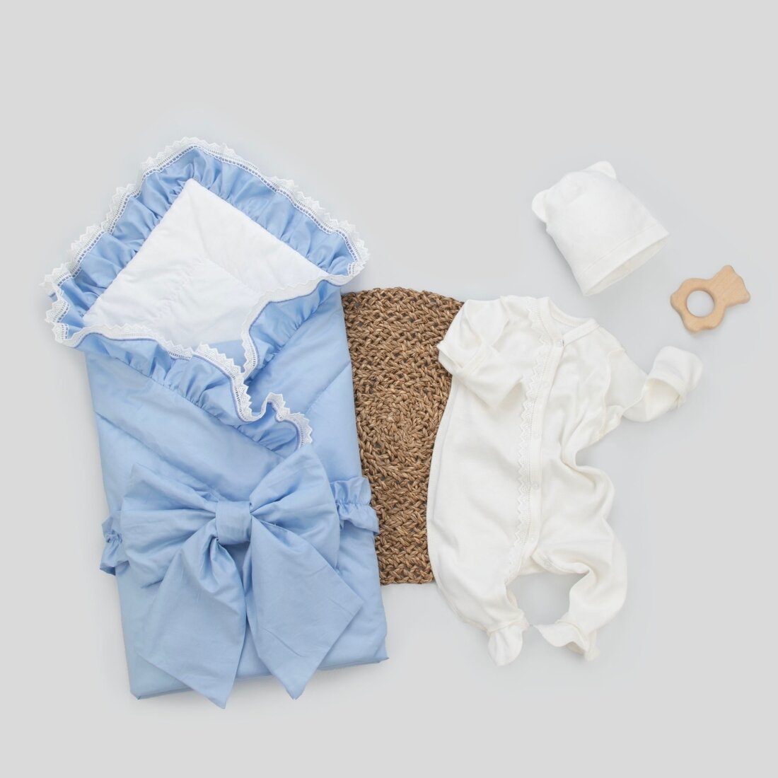 Комплект на выписку 4 предмета "Новый Прованс", лето, голубой