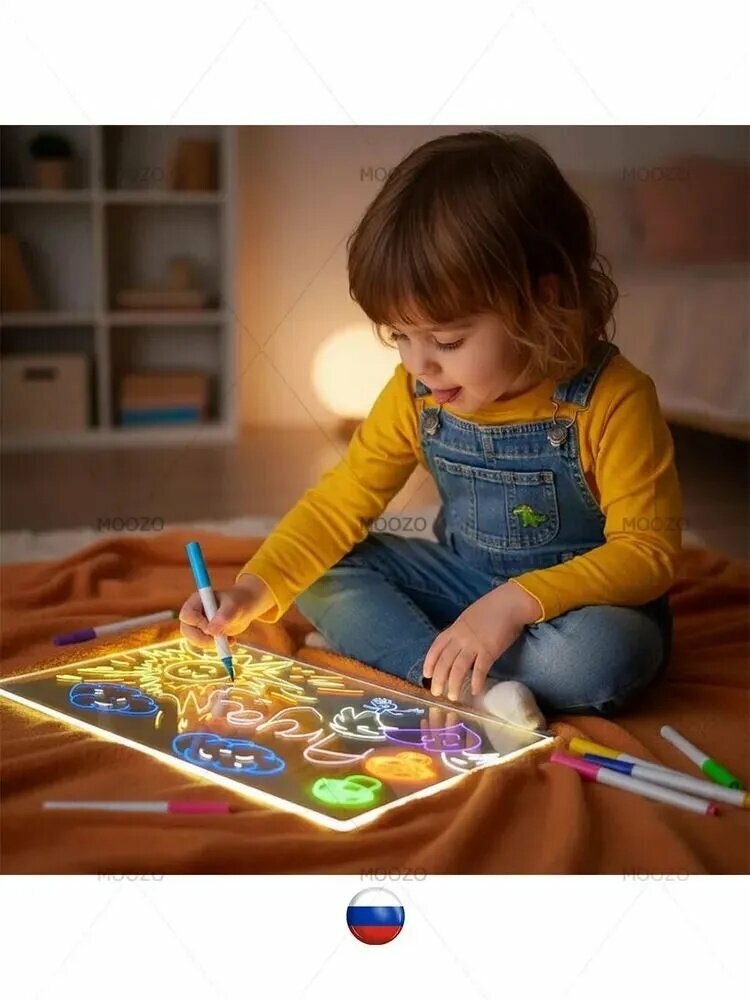 Светящаяся доска для рисования с неоновыми маркерами для детского творчества