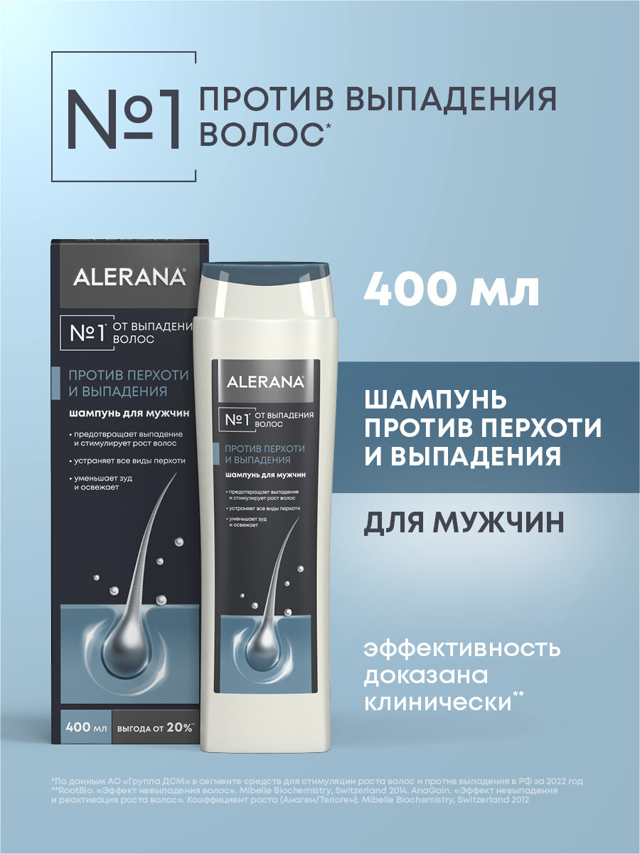 Шампунь мужской Алерана от перхоти и выпадения , 400мл
