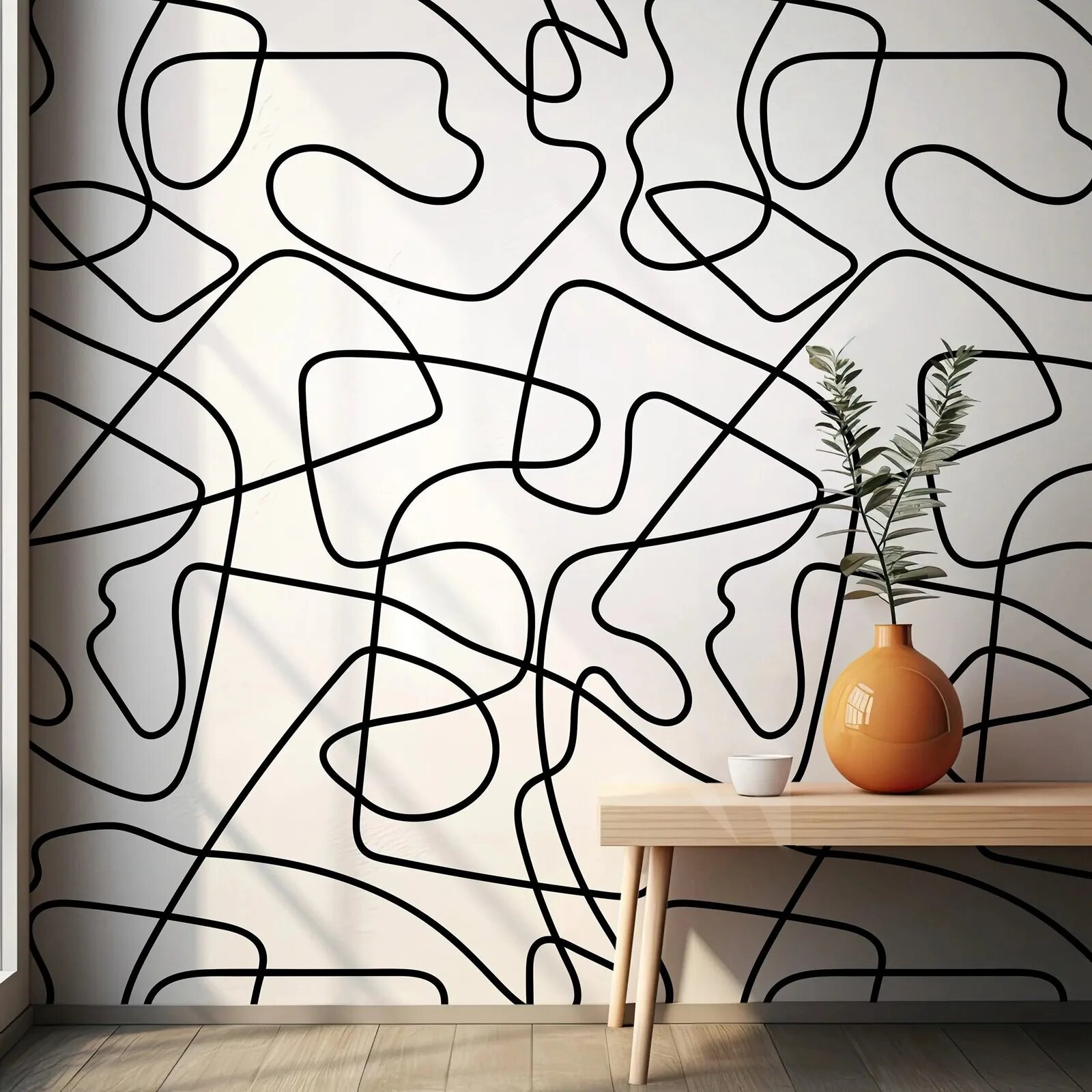 Черно-белые абстрактные бумажные обои Pixel&Wall Peel and Stick, 50cm X30cm Sample
