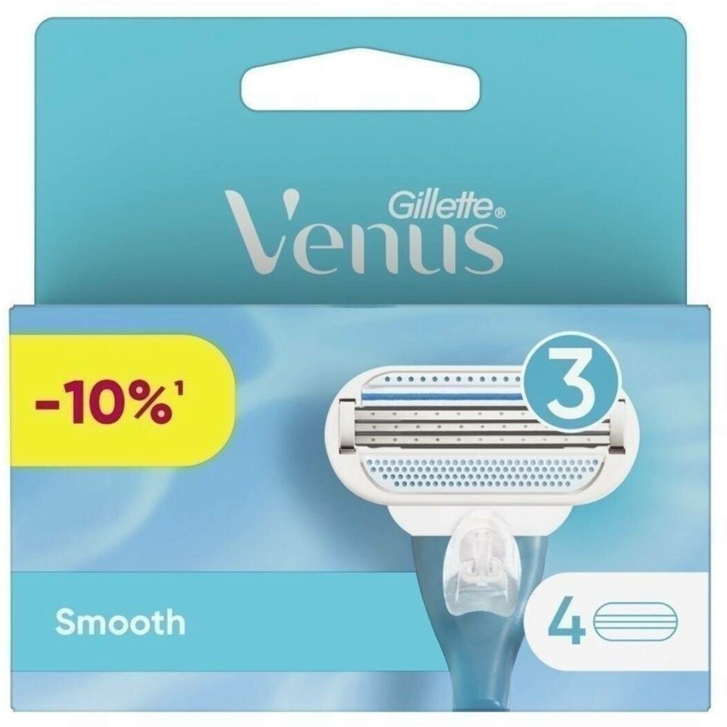 Сменные кассеты Gillette Venus Smooth, 3 лезвия, увлажняющая полоса, 4 штуки