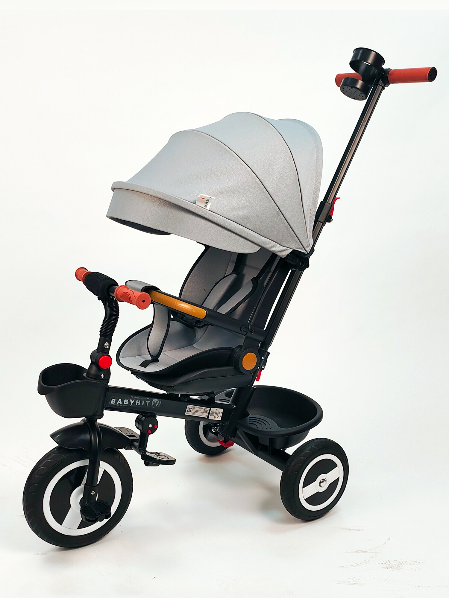 Велосипед-коляска Babyhit Kidway Plus, трехколесный, для детей 1.5-3 лет, черный/серый