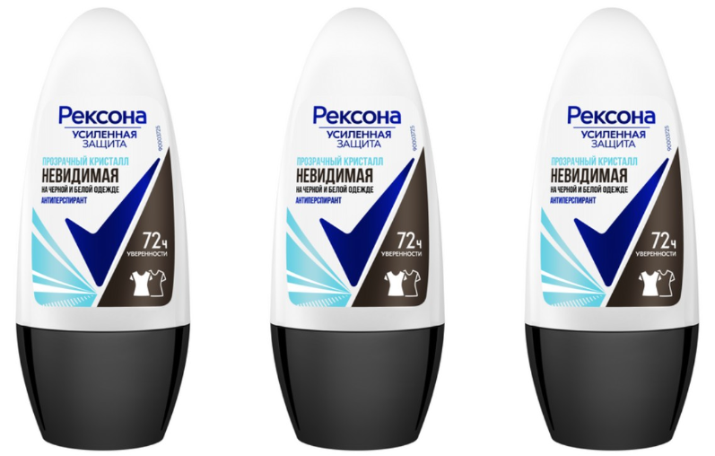Рексона Антиперспирант роликовый Прозрачный кристалл, 50 мл, 3 шт