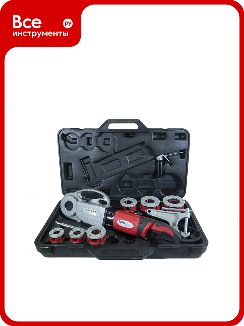 Электрический резьбонарезный клупп VOLL V-Matic B2 2.10050, головка R11, комплект головок, правосторонняя резьба