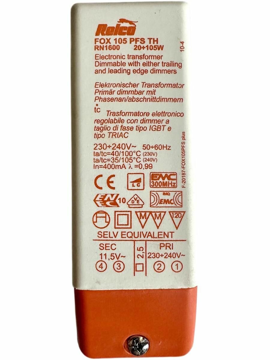 Relco Трансформатор micro 105w(20w-105w) 230v-12v RN1600 напряжения для низковольных галогенных ламп