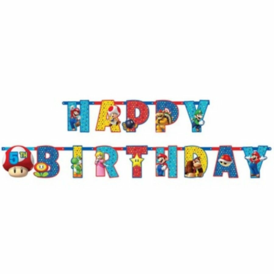 Гирлянда-буквы С Днем рождения Супер Марио 320см