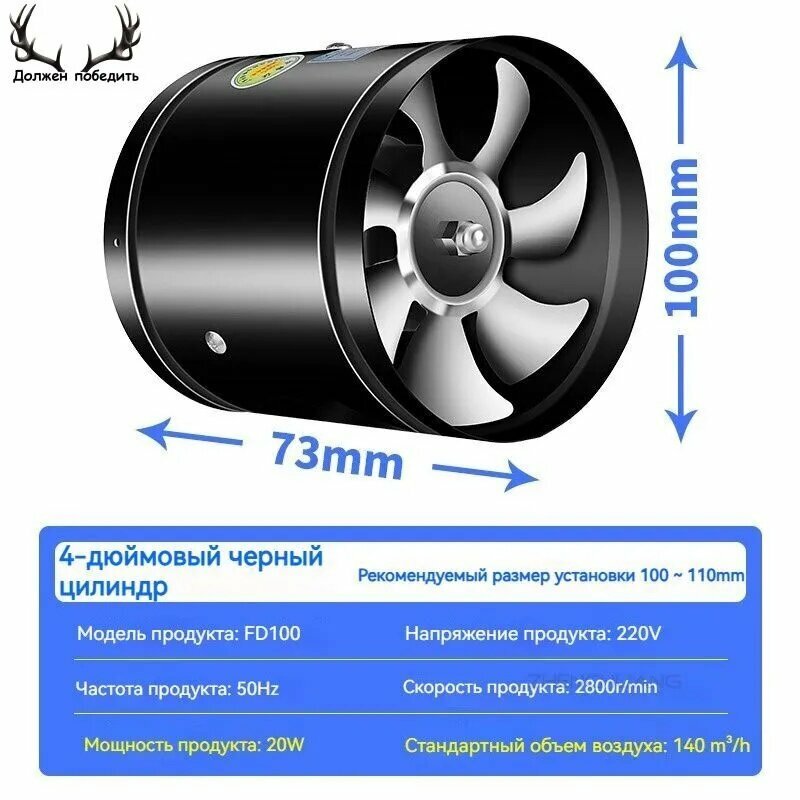 Канальные вентиляторы,100MM