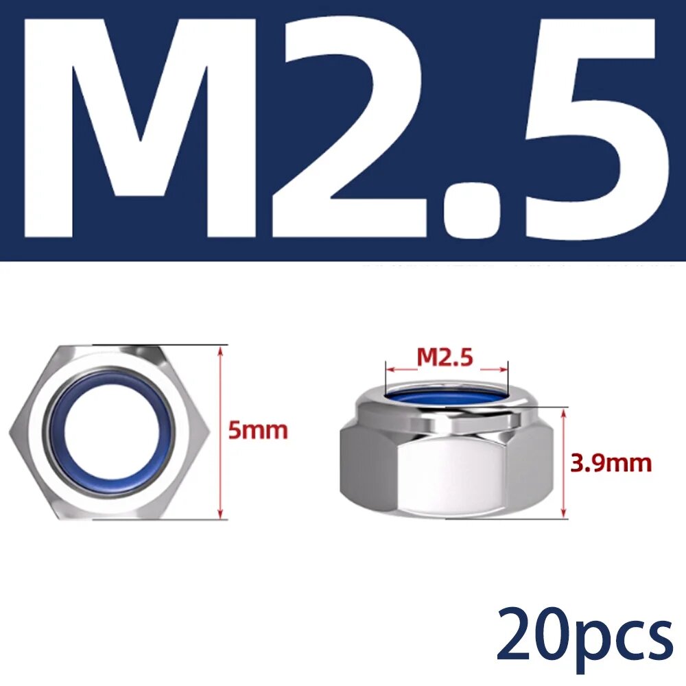 Стопорные гайки Zimir из нержавеющей стали M2-M22 M2.5 (20pcs)