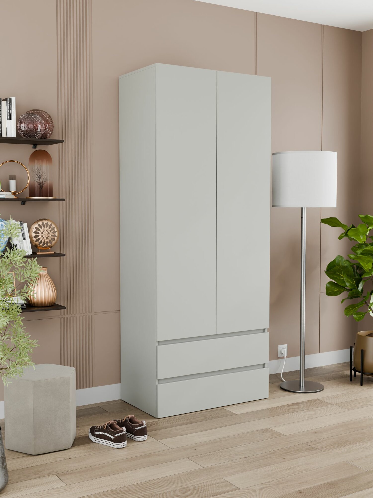 Шкаф распашной для одежды 2-х дверный атлант со штангой 212х81.2х47.6 см, шиншилла серая